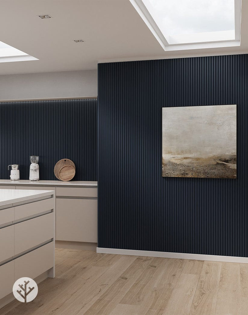 Flutto™ Blue Slat Flexible Tambour Wood Panels | Elegant Wall Paneling