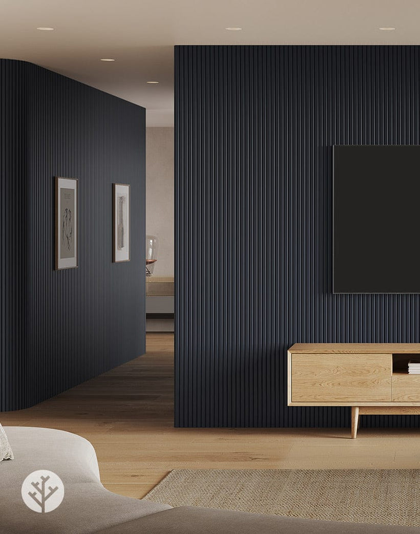 Flutto™ Blue Slat Flexible Tambour Wood Panels | Elegant Wall Paneling