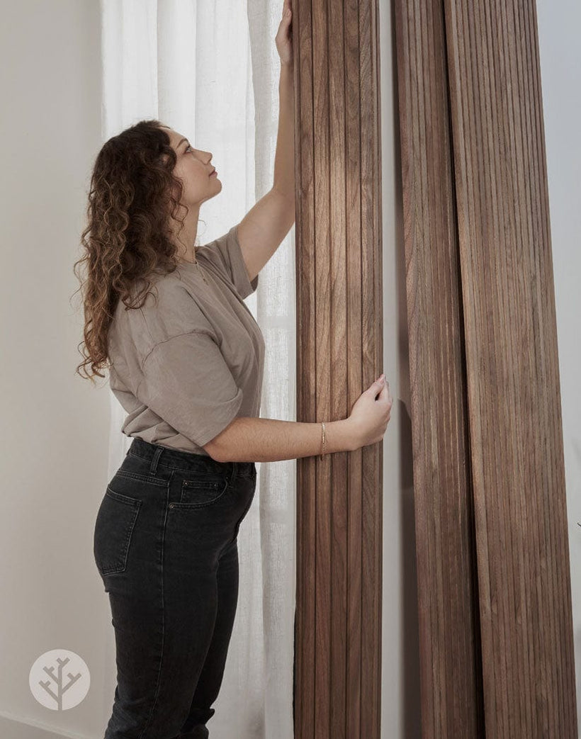 Flutto™ Walnut Slat Flexible Tambour Wood Panels | Chic Flexible Paneling