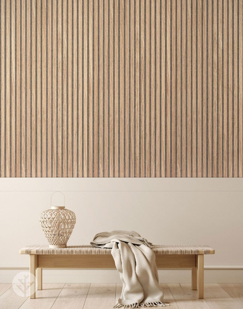 Natural Oak & Grey Felt Slat Wood Wall Panel | Luxury Panels